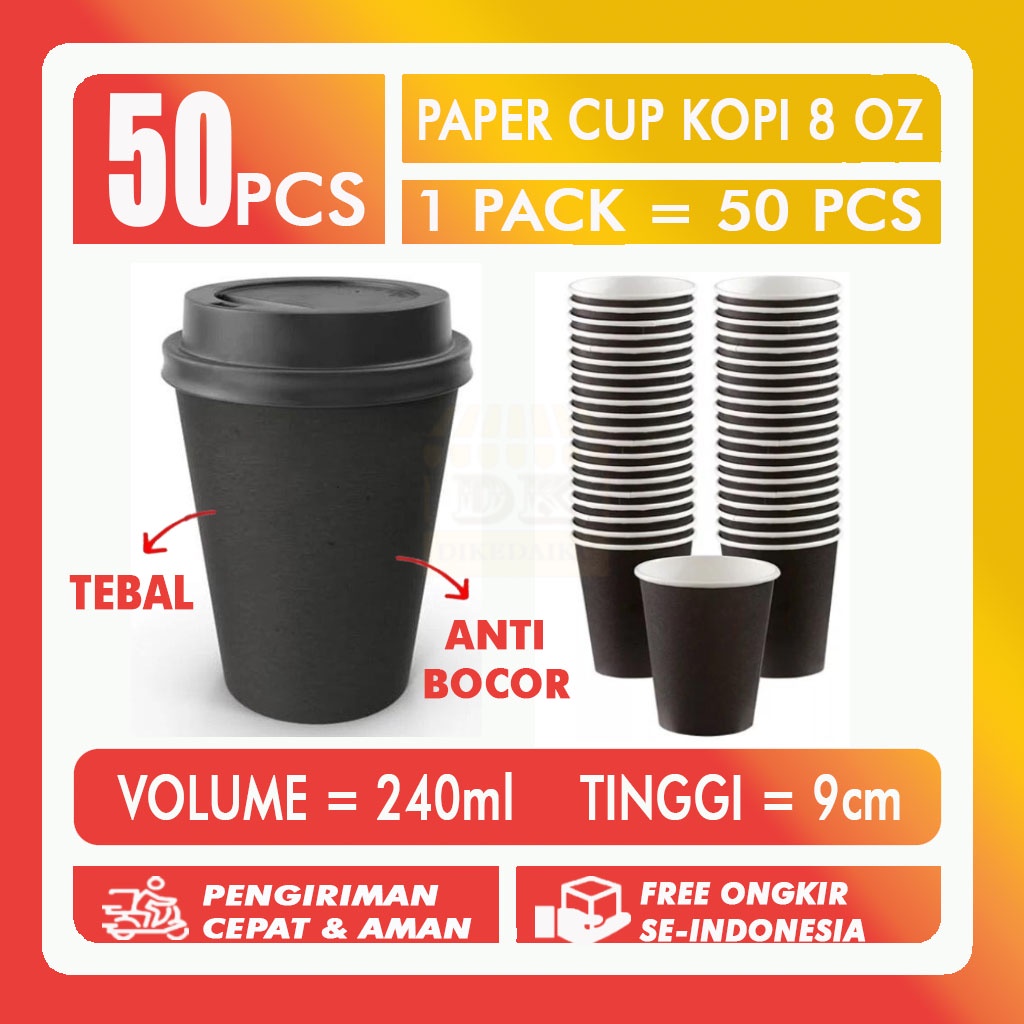 Jual Paper Cup 8oz / Paper Cup Kopi HITAM polos, MOTIF acak / Paper cup ...