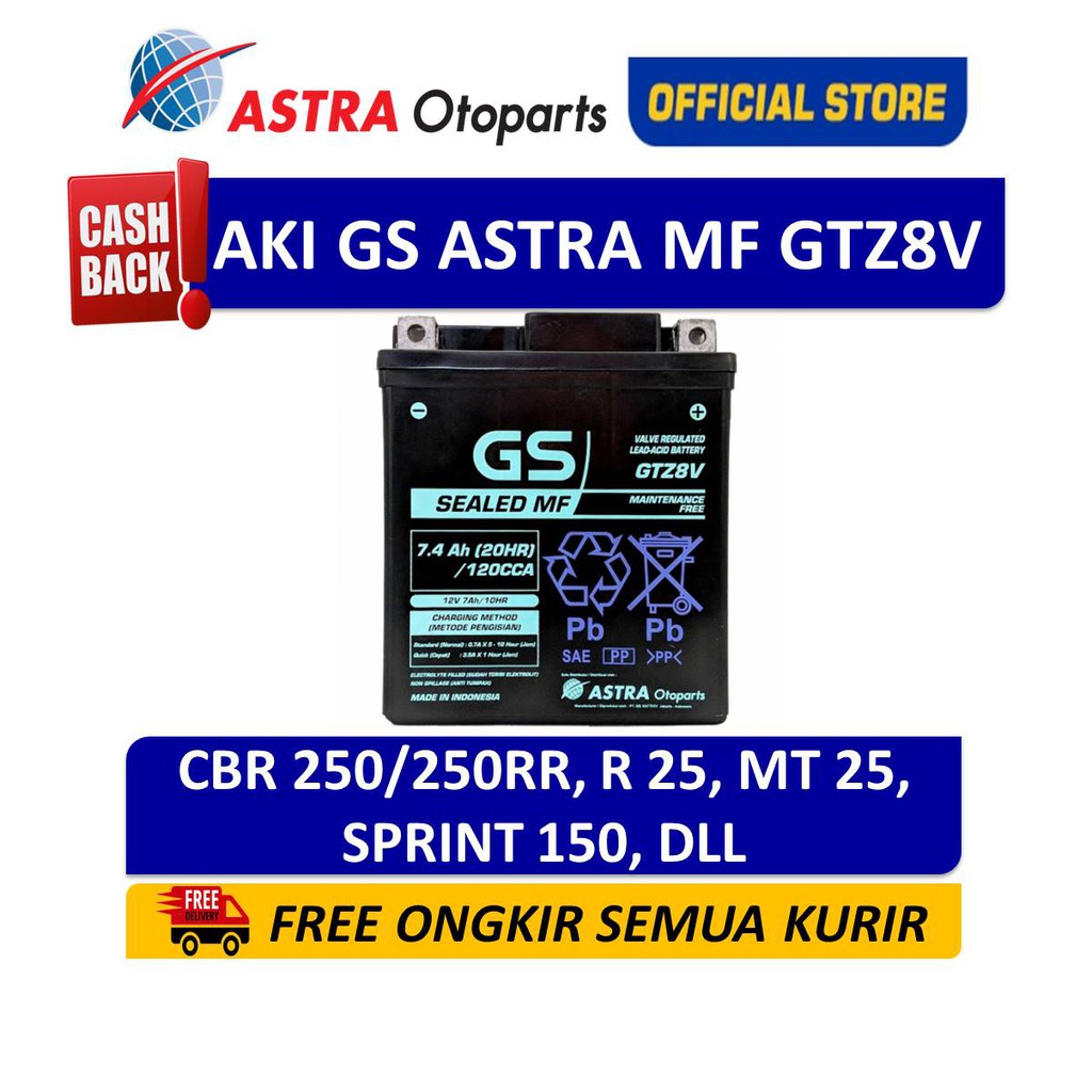 Jual GS ASTRA AKI GTZ-8V untuk motor Yamaha R25, Honda CBR 250, Kawasaki KLX 150 dan Vespa ...