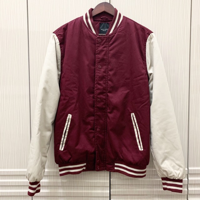 Jual New Look Men Varsity Jacket in Maroon/Cream Original | Shopee ...