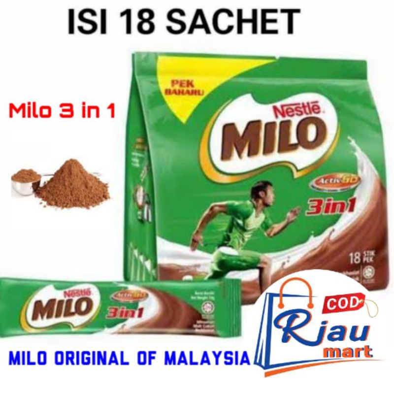 Jual Milo 3 in 1 Malaysia sachets isi 18 stick | Shopee Indonesia