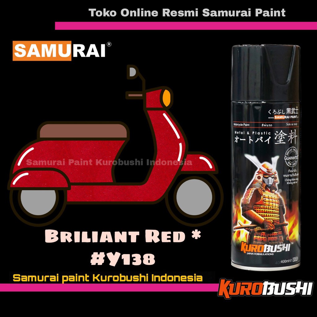 Jual Samurai Paint BRILIANT RED Y138 Warna Merah Candy / Red candy Yamaha Cat Semprot Aerosol ...