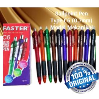 Jual BOLPEN FASTER C6, BALLPOINT PEN 0,7mm, MODEL CETEK MEKANIK, ASLI ...