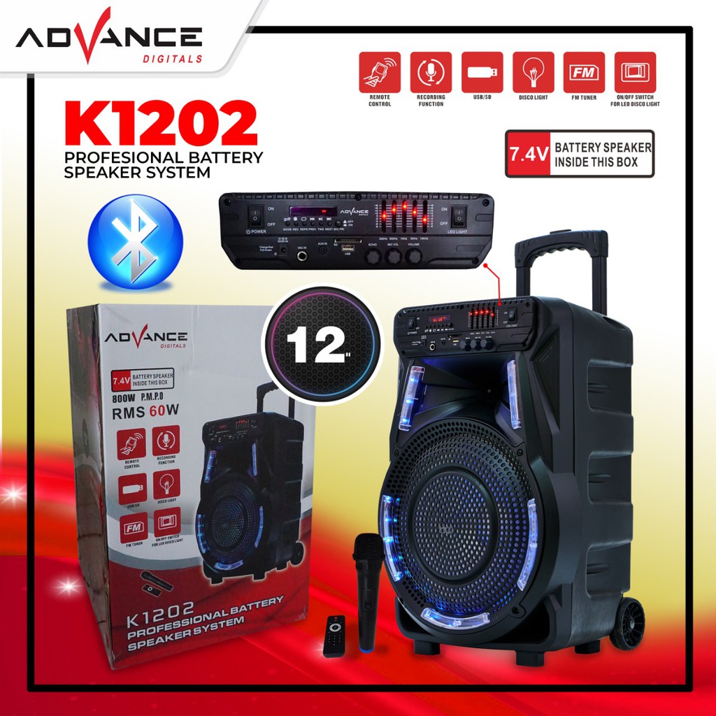 Jual SPEAKER AKTIF ADVANCE K1202 PORTABLE BLUETOOTH EQUILIZER 12INCH | Shopee Indonesia