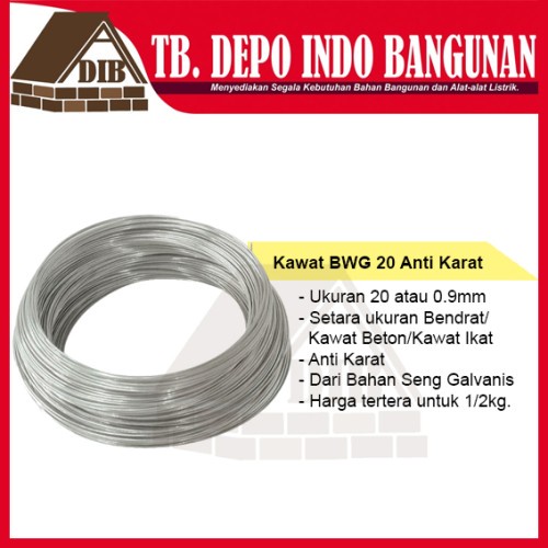 Jual KAWAT BWG 20 SENG GALVANIS IKAT BENDRAT PUTIH 1/2KG LICIN ANTI KARAT | Shopee Indonesia