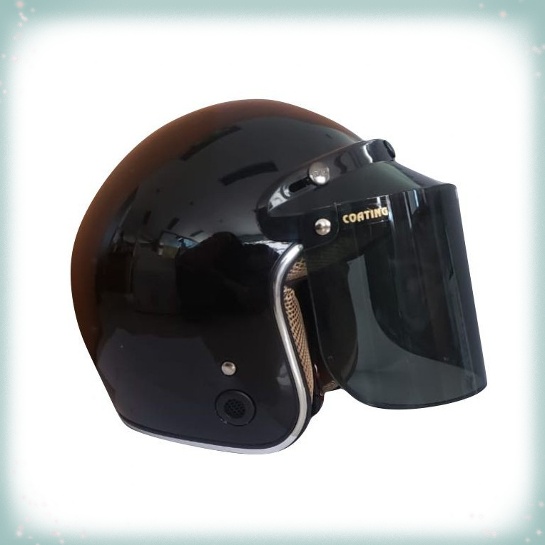 Jual Dapat Diandalkan Helm Retro List Chrome Black HKM + Kaca Data ...
