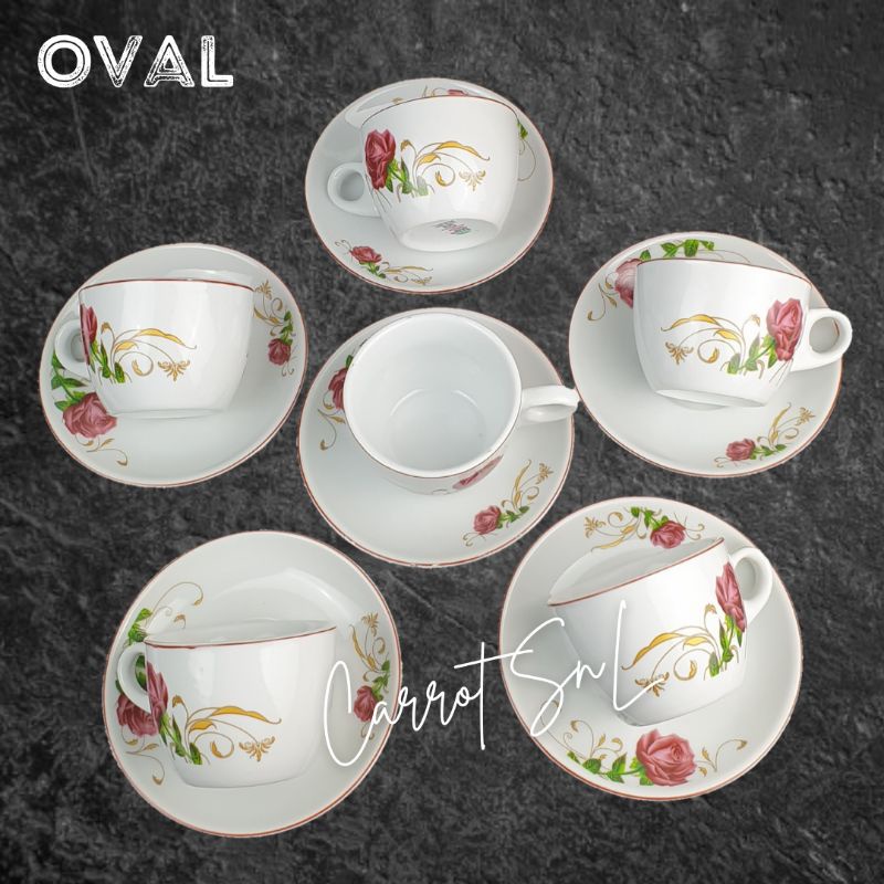 Jual 6 Pasang Cangkir Set Keramik Motif Rose TANITI / Cangkir Teh Set ...