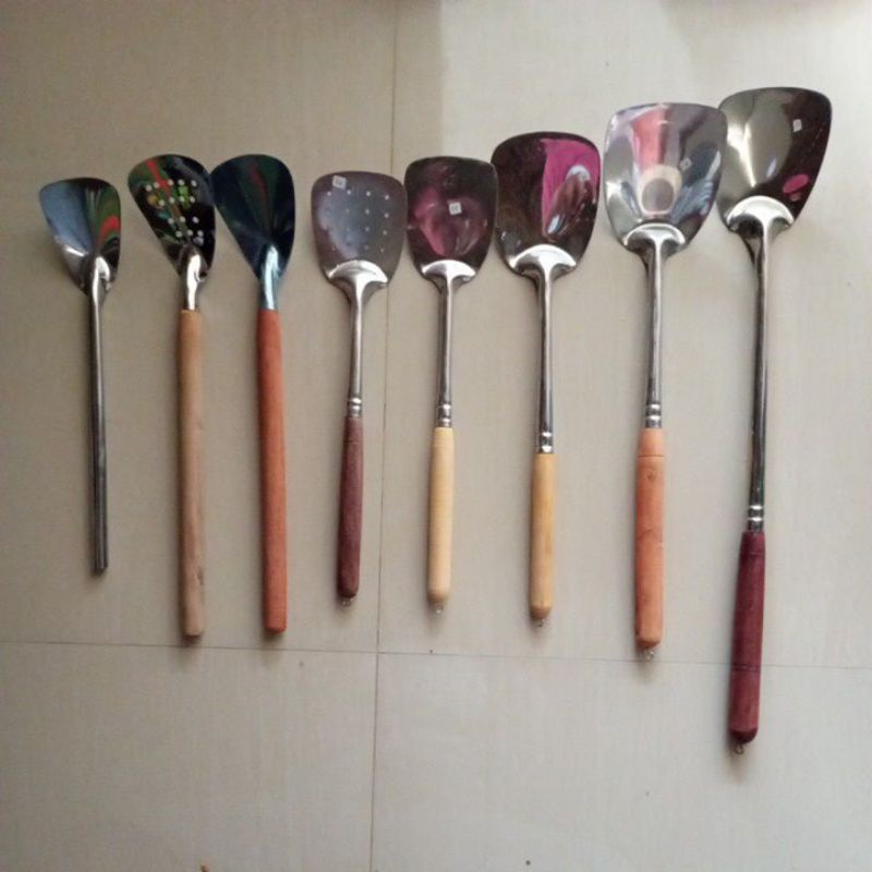 Jual Sotil irus spatula stainless gagang kayu berbagai ukuran, Sutil ...