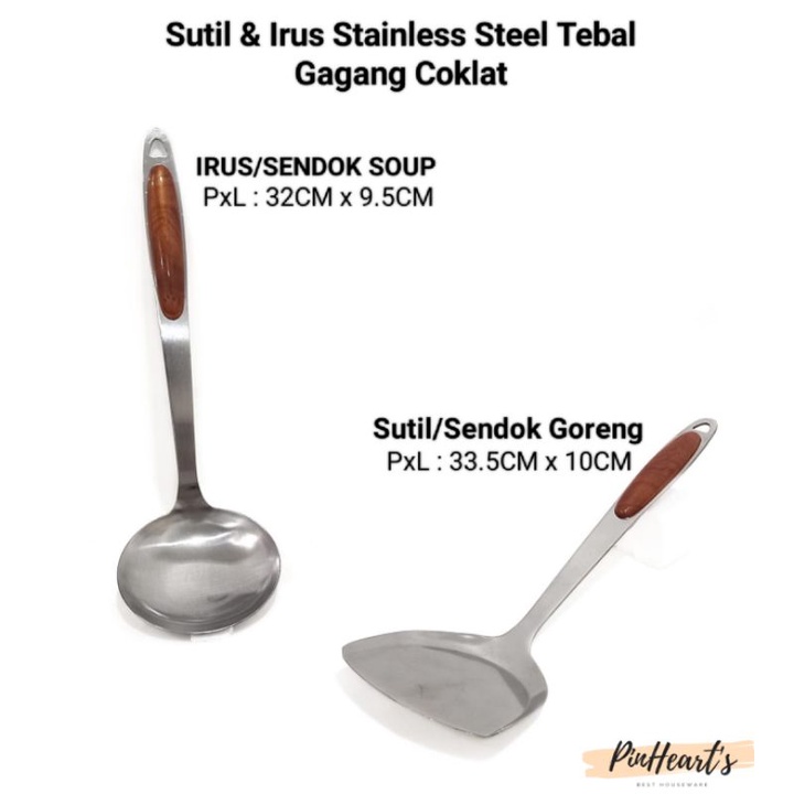 Jual SPATULA SUTIL SENDOK GORENG STAINLESS STEEL GAGANG COKLAT KAYU ...