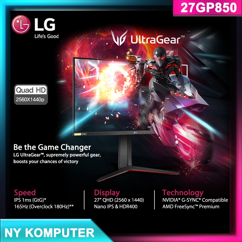 Jual Monitor LED LG 27GP850 QHD Nano ips 165 HZ 1 ms HDR G-syn | Shopee ...