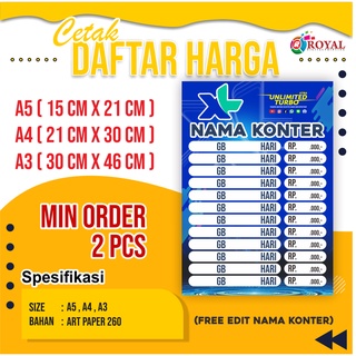 Jual Poster Konter Daftar Harga Paket Data / poster paket data konter ...