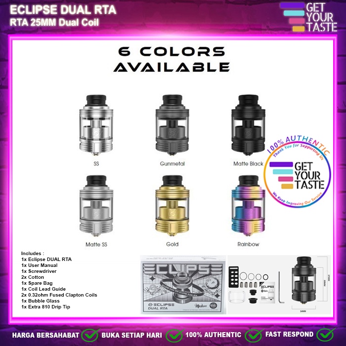 Jual Eclipse DUAL RTA 25MM by Mike Vapes x YachtVape Authentic | Shopee ...