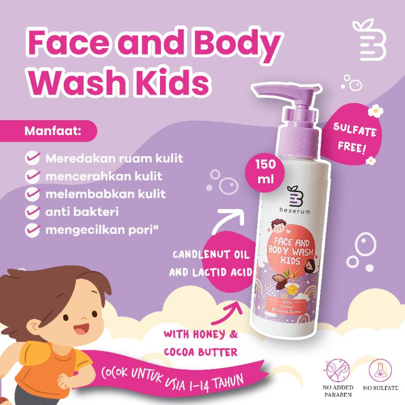 Jual Face and Body Wash Kids 150ml BESERUM - Sabun Wajah dan Badan Anak ...