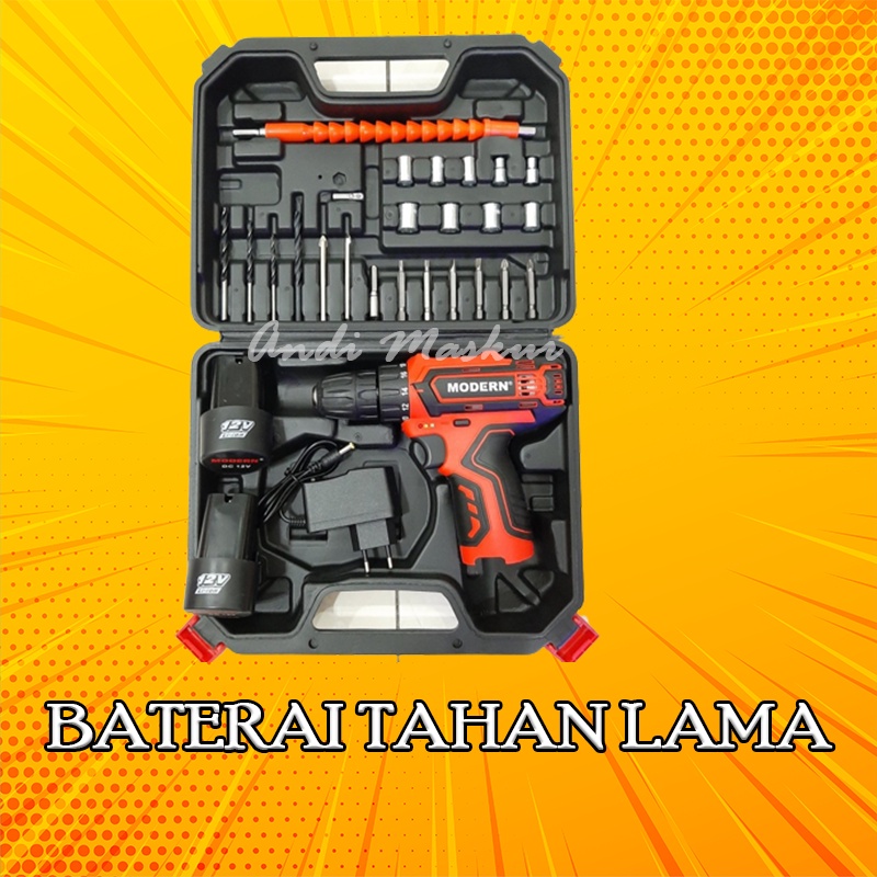 Jual Mesin bor cas MODERN M-12V cordless drill free 2 baterai dan mata ...