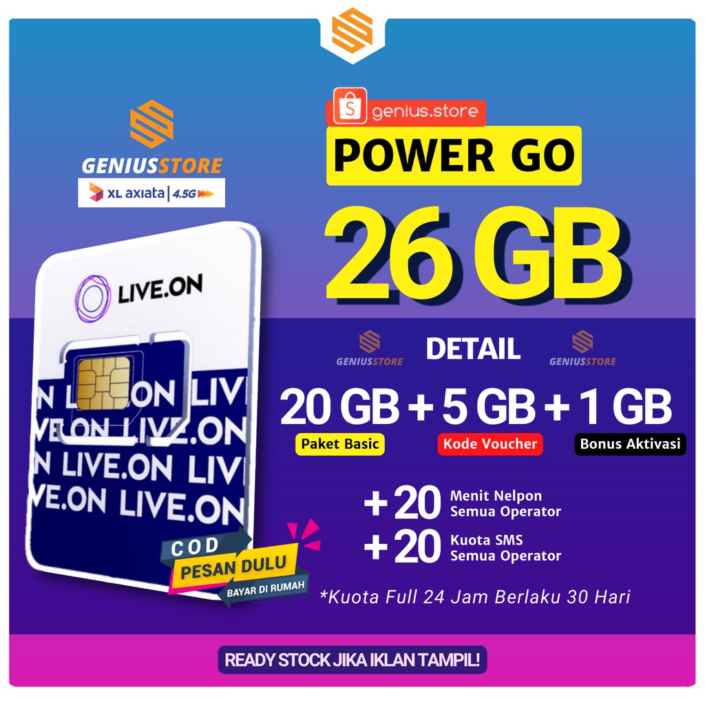 Jual Kartu Perdana Live.On | LiveOn 20gb + 5gb Bonus 30 Hari Paket ...