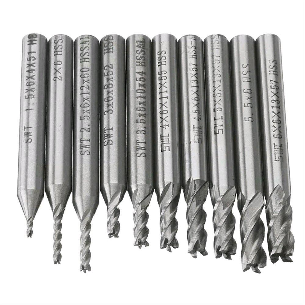 Jual Set 10pcs Mata Bor Endmill 4 flute HSS End Mill Cutter CNC Router Bit Milling Cutter Murah ...