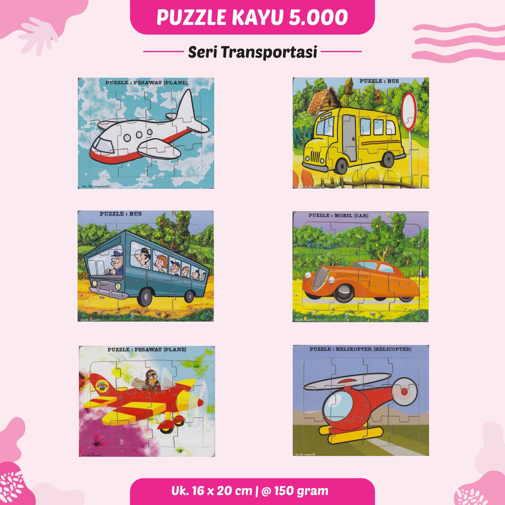 Jual Puzzle Kayu Mainan Edukasi Anak Seri Transportasi Pesawat Bus ...