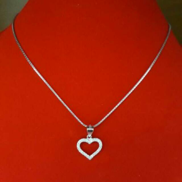 KALUNG LIONTIN LOVE PERAK 925 / PERHIASAN SILVER LAPIS EMAS PUTIH ...