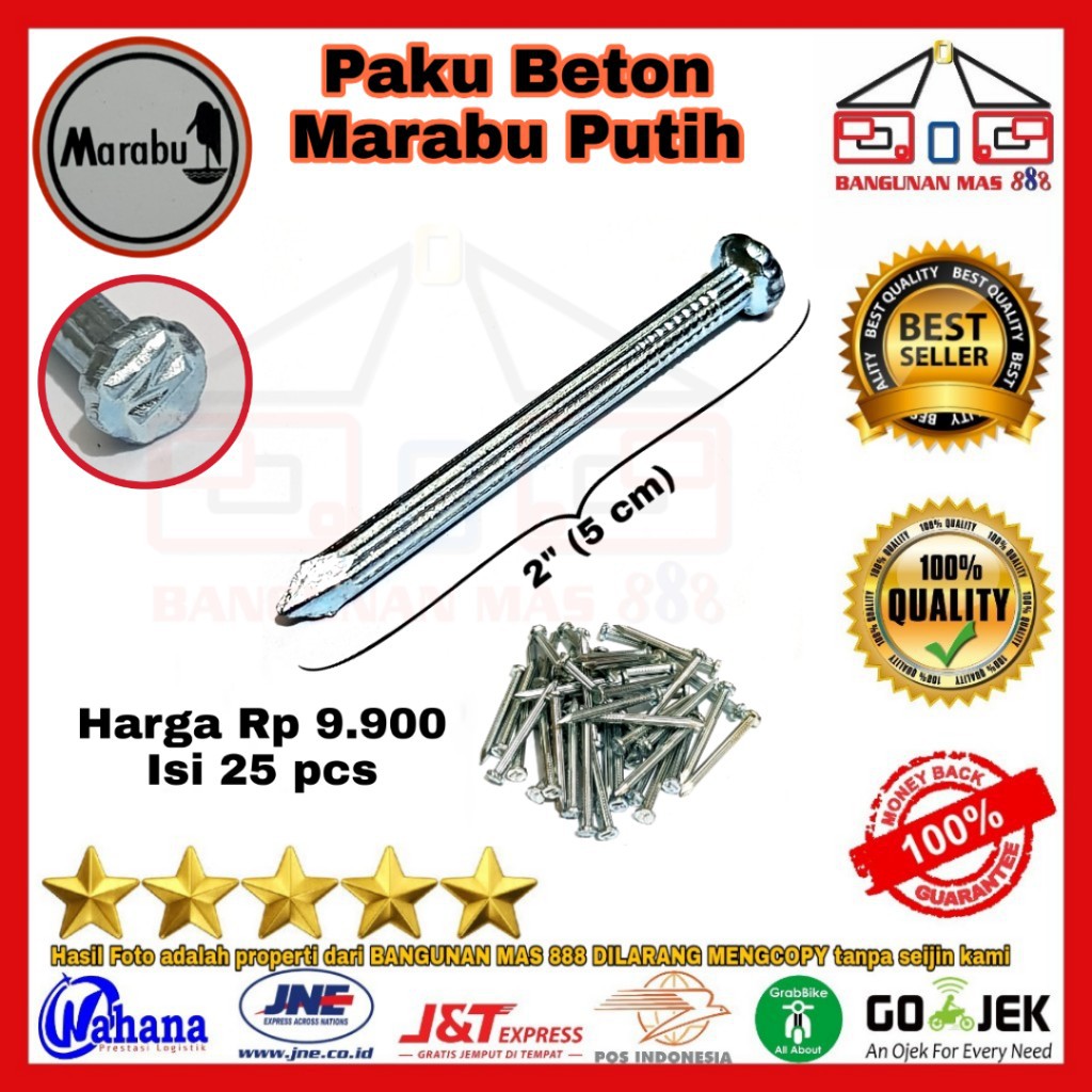 Jual PAKU BETON 2 in atau 50 mm (isi 25 pcs) MARABU PUTIH - PAKU TEMBOK ...
