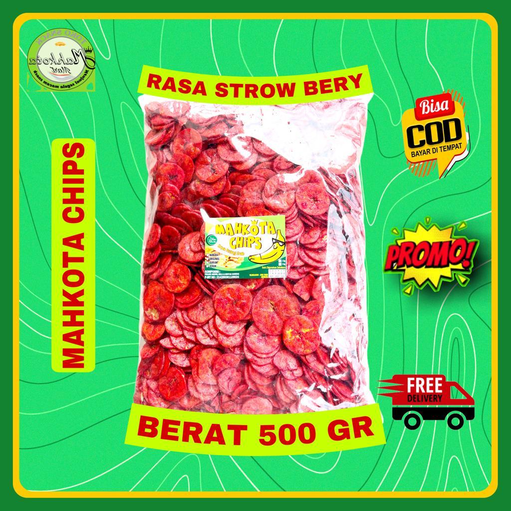 Jual ( ISI 500 GR ) KERIPIK PISANG RASA STROBERI, KRIPIK PISANG MAHKOTA ...