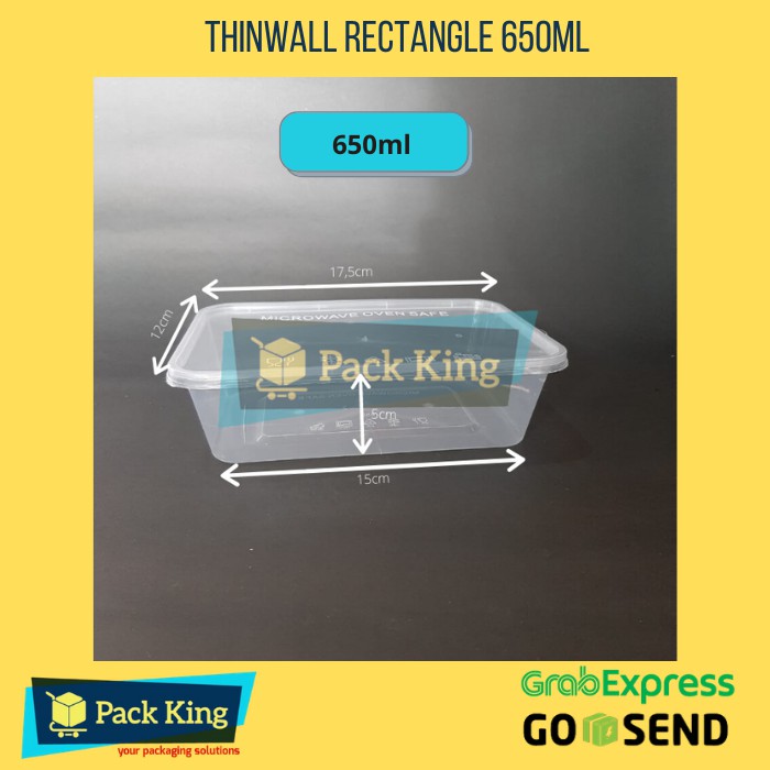 Jual ThinWall Rectangle Kotak Makan Plastik Food Container 650ml (25 ...