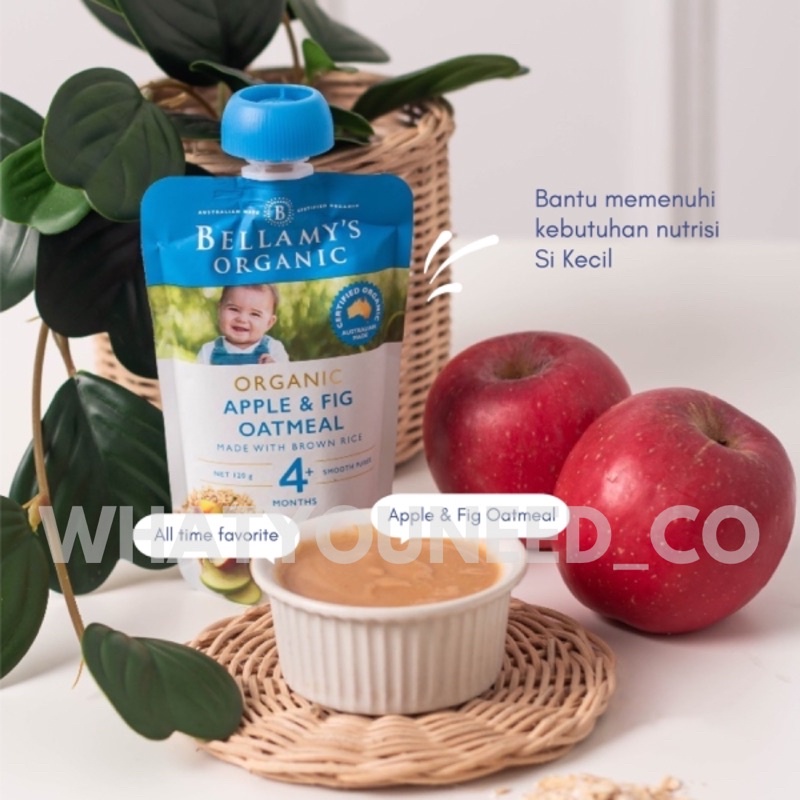Jual Mpasi Bellamys Organic Baby Food Pouch Apple & Fig Oatmeal (120g ...