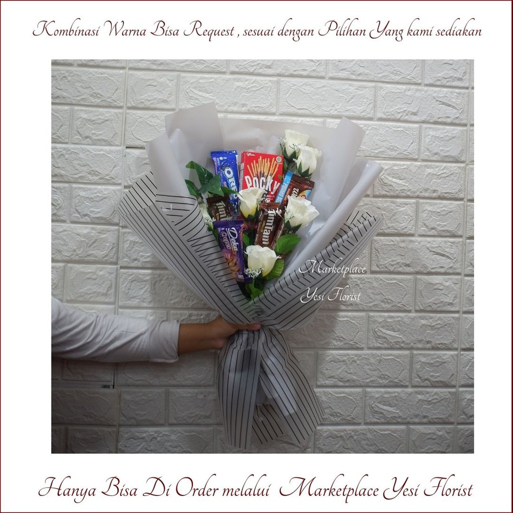 Jual Buket Snack Kombinasi Bunga Artificial under 100k || Buket Murah ...