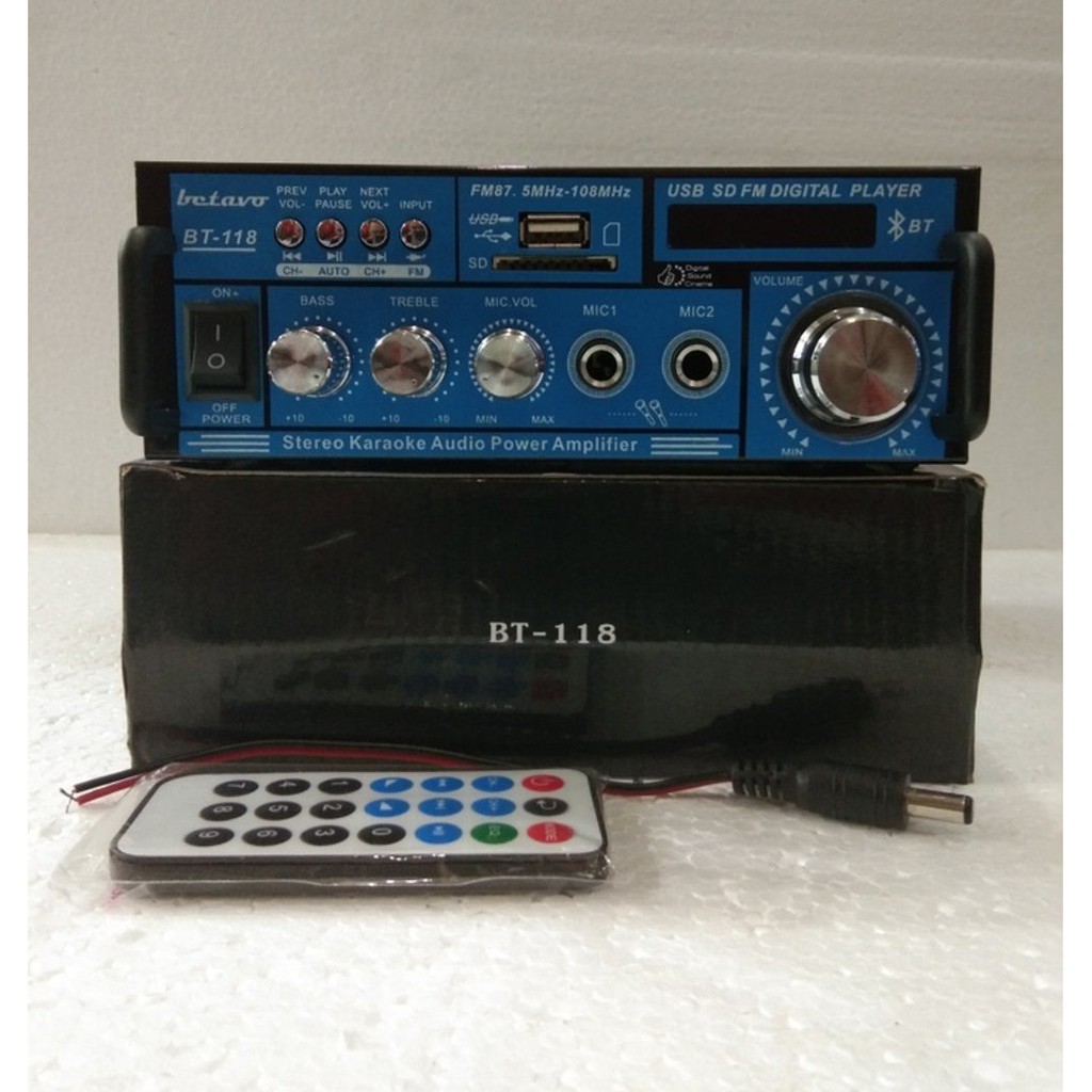Jual Mini Ampli 2ch Betavo BT-118 BT118 Amplifier AC/DC/FM/MP3/USB MMC Indonesia|Shopee Indonesia