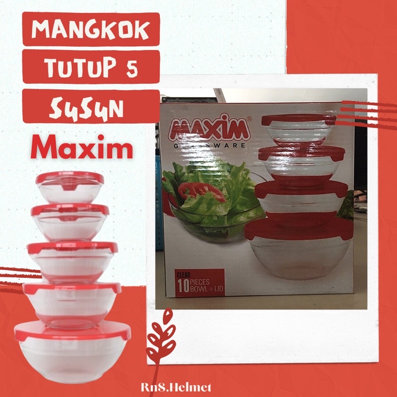 Jual maxim glassware/mangkok kaca+tutup 5 susun/mangkok susun tutup ...