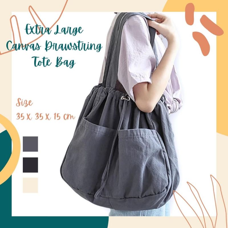 Jual XLTBD totebag Extra Besar Capasitas Canvas Drawstring Tote Bag Tas ...