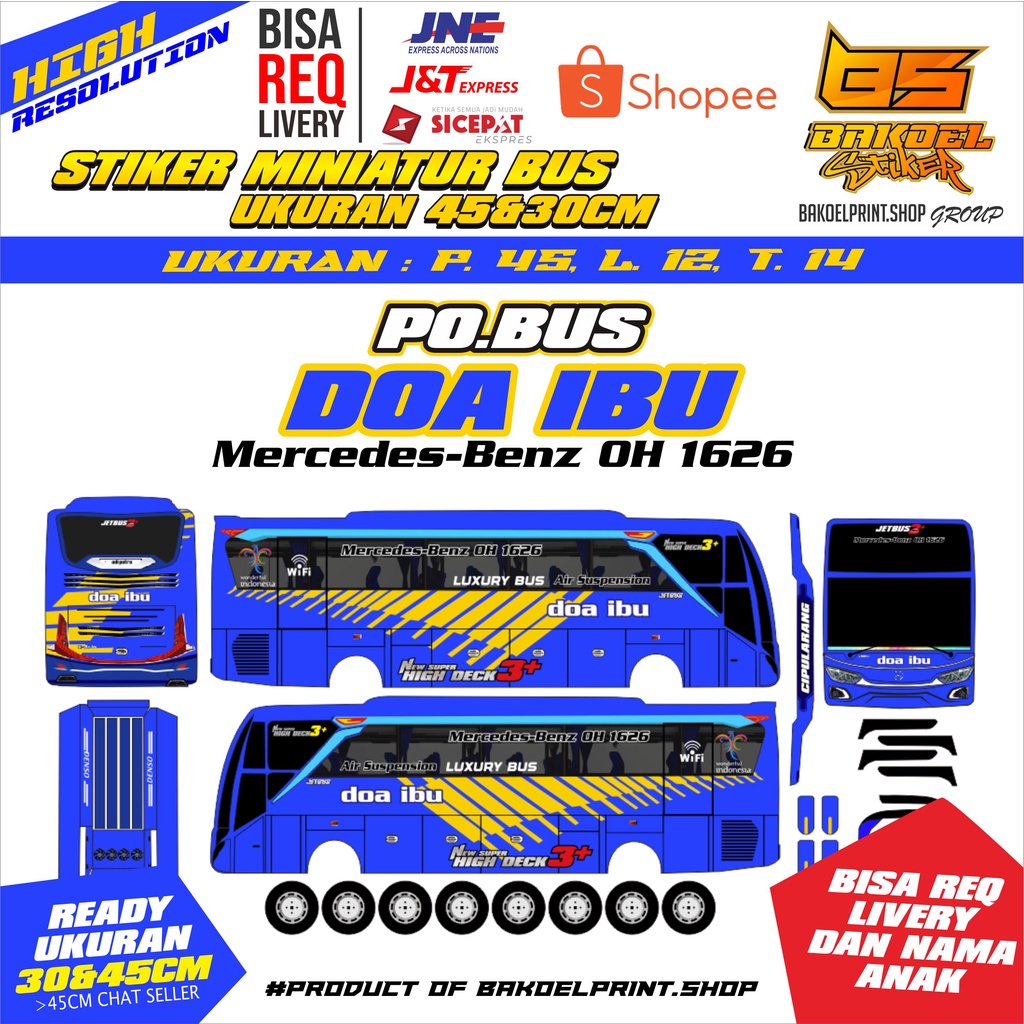 Jual STIKER MINIATUR BUS JB3 UK. 30-45CM Indonesia|Shopee Indonesia