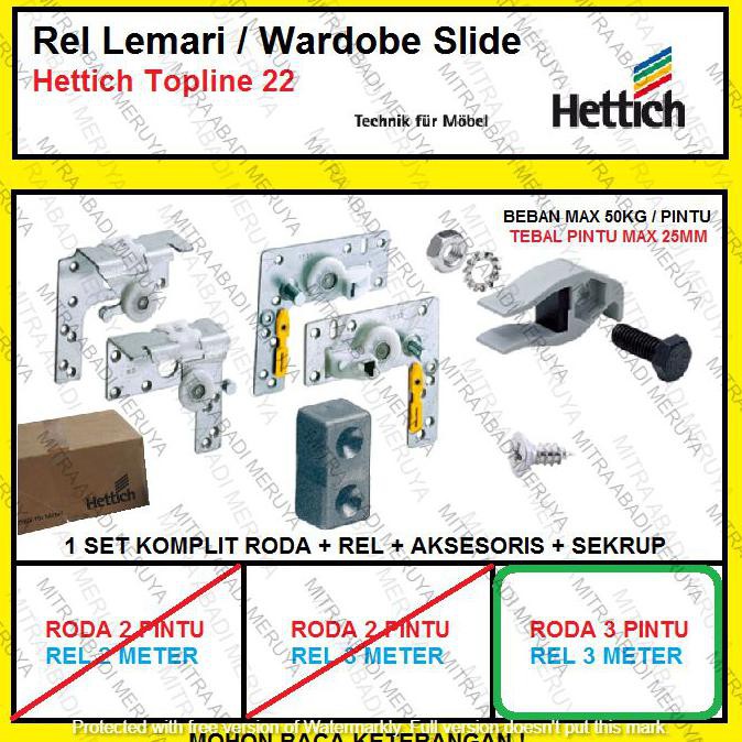 Jual Rel Hettich Topline 22 3Pt 3m Rel Sliding Lemari Roda Pintu Geser ...