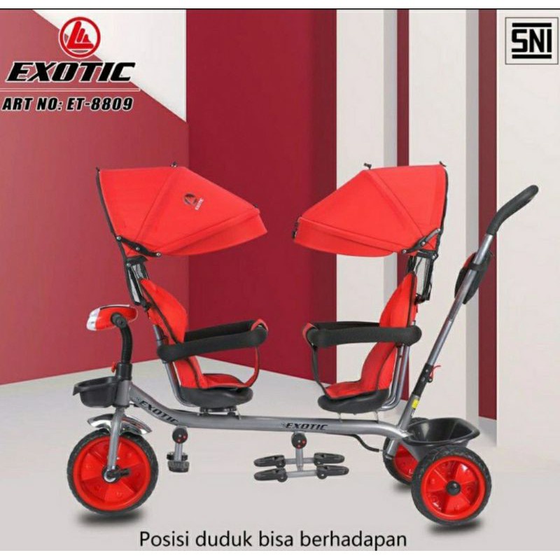 Jual Sepeda Roda Tiga Stroller Anak Kembar Kursi Double Exotic ET 8809 ...