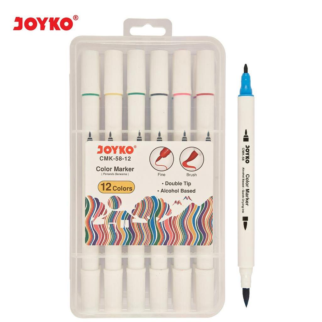 Jual Color Marker Penanda Spidol Berwarna Joyko CMK-58-12 Dual Tip 12 ...