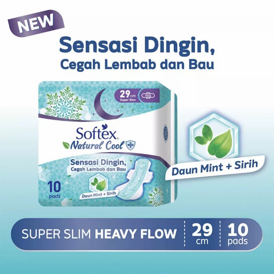 Jual SOFTEX NATURAL COOL SUPER SLIM DAUN MINT+SIRIH WING 29CM 10 PADS | Shopee Indonesia