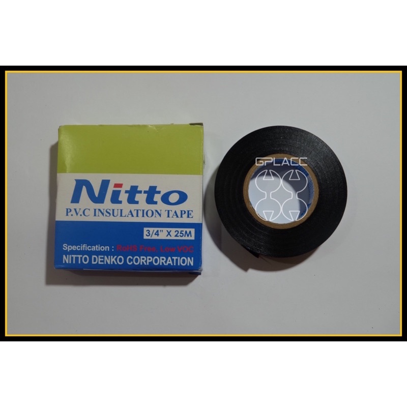 Jual NITTO ISOLASI LISTRIK ORIGINAL Tape Hitam PVC kabel nito 3/4" 25M ...