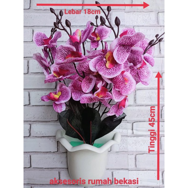 Jual Rangkaian Bunga anggrek serat artificial 5 cabang dengan pot ...