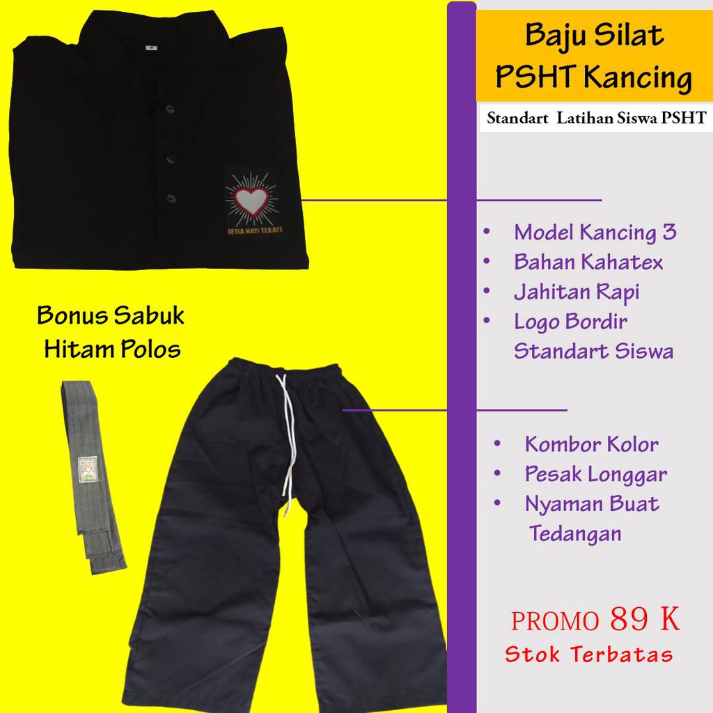 Jual Baju Silat PSHT Kancing Dan Sabuk - Sakral Siswa PSHT Sabuk Polos ...