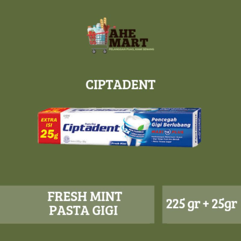 Jual CIPTADENT MAXI 12 PLUS FRESH MINT PASTA GIGI 225g + 25g | Shopee ...