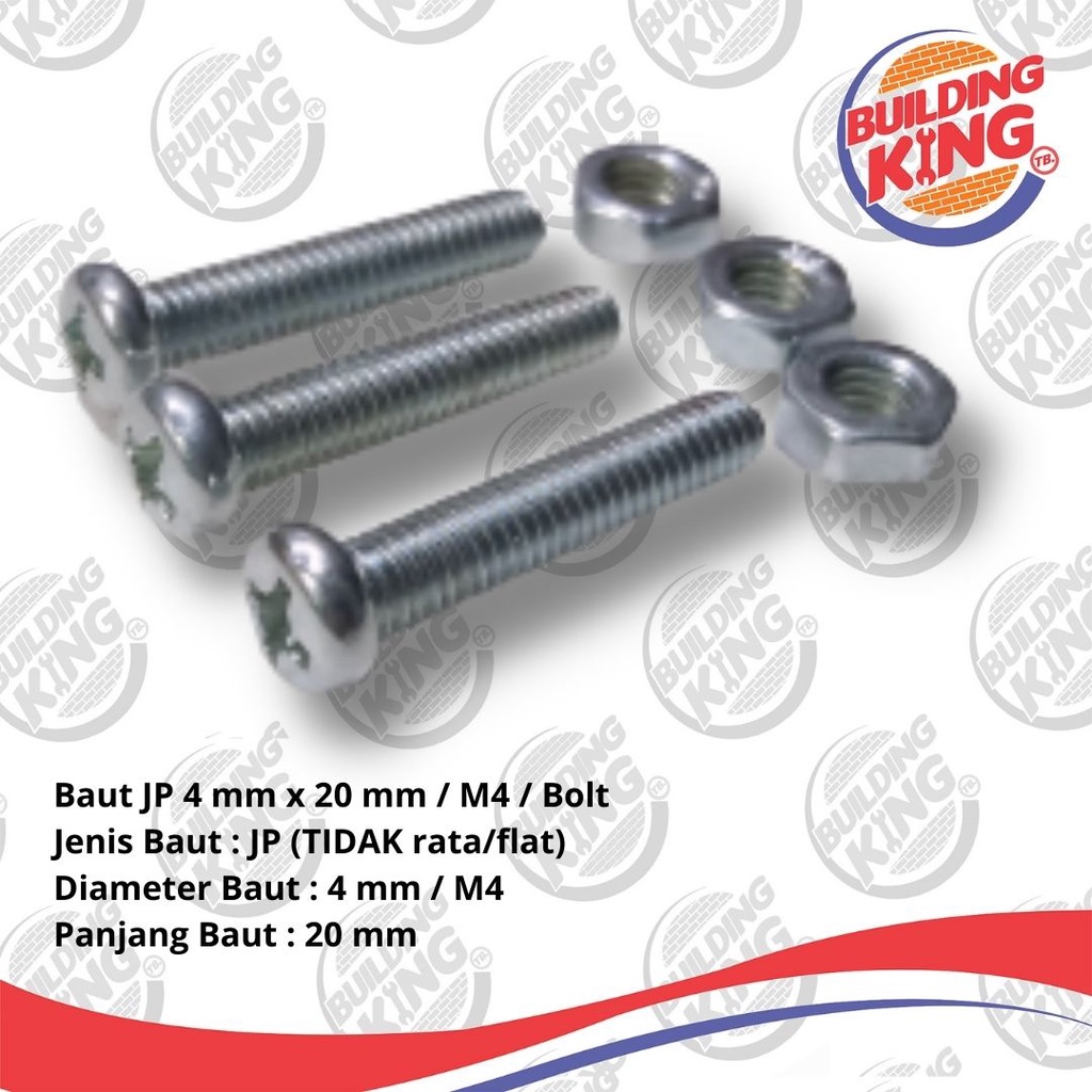 Jual Baut Mur JP 4 mm x 20 mm / M4 / Bolt 1 pcs Baud Drat Halus Diameter 4mm Panjang 20mm ...