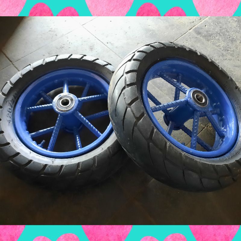 Jual Roda Gerobak Vespa Ukuran 10/11 1 Set Lengkap As Panjang | Shopee ...
