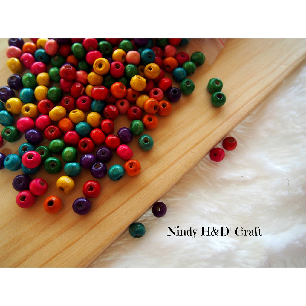 Jual Mote Kayu Warna Warni Bulat 8mm - Manik Kayu - Monte Kayu - Mote ...