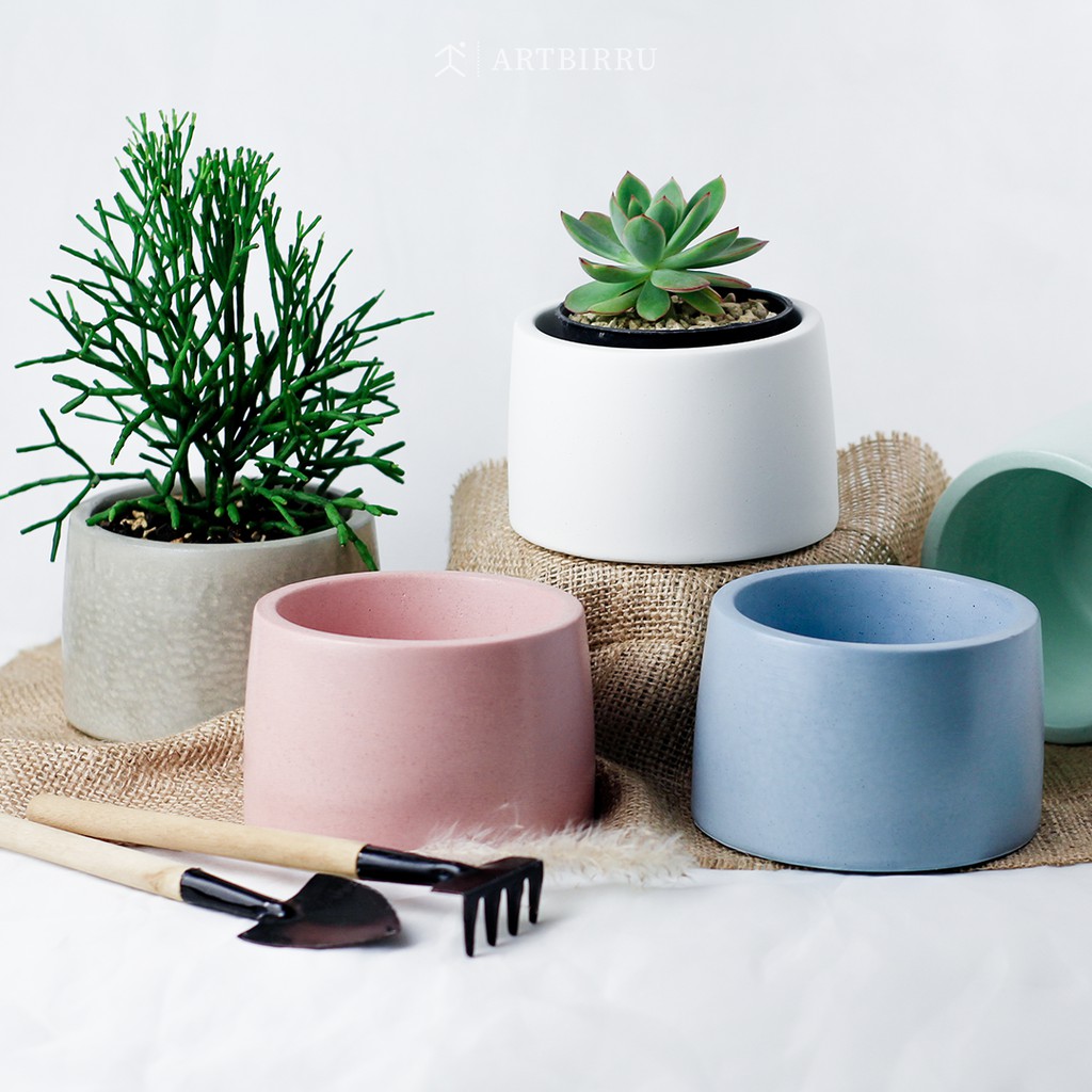 SEKA Concrete Pot Semen Aesthetic Tanaman Bunga Hias Kaktus Sukulen ...