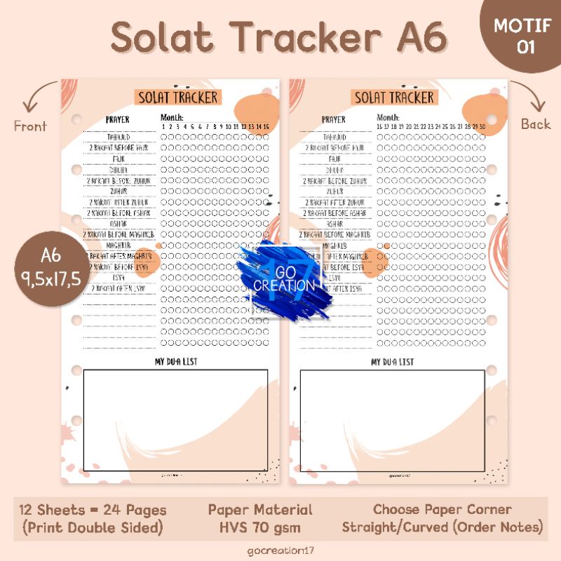 Jual Kertas Isi Binder/Insert Binder/Refill Binder Solat Tracker A6 (6 ...