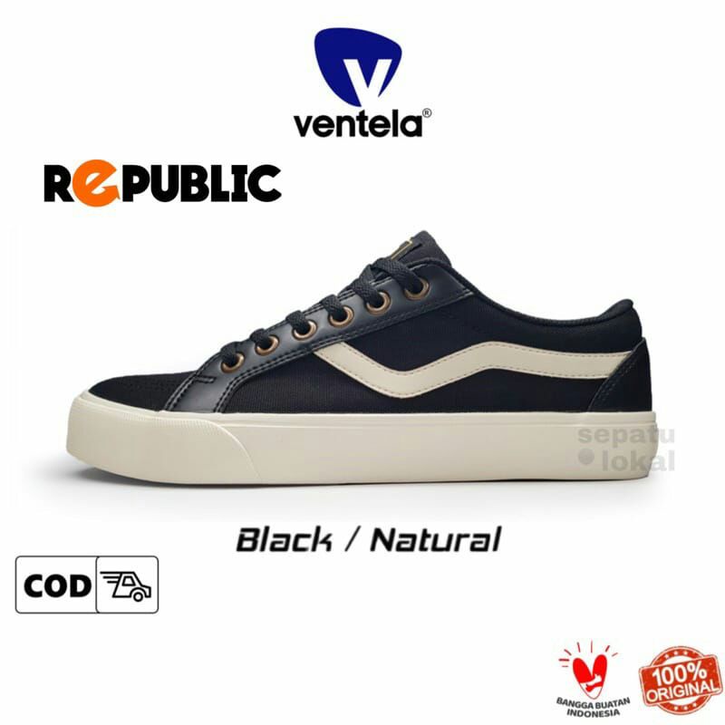 Jual Ventela Republic Original Sepatu Ventella Vantela Black Natural Low High | Shopee Indonesia