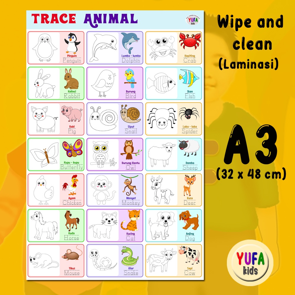 Jual 127 Poster menebali gambar dan mengenal binatang - Poster Edukasi ...