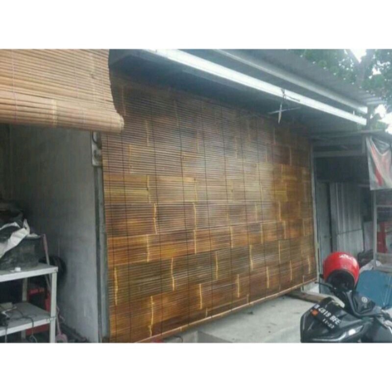 Jual Tirai Bambu Polos size 3x3 Vernis, katrol & tali Gorden Kerei Wide | Shopee Indonesia