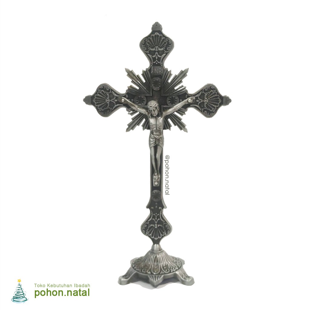 Jual Salib Corpus Duduk Metal Silver dengan Gambar Yesus Bersinar ...