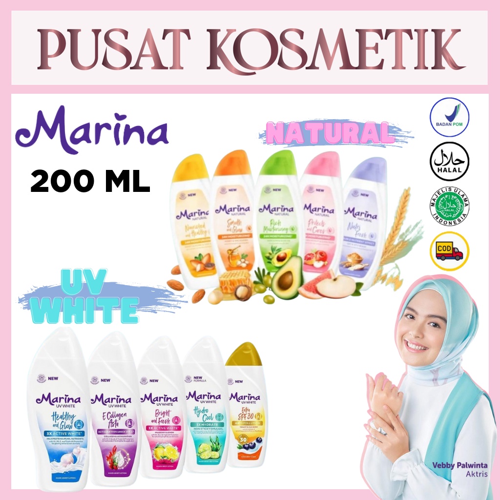 Jual Marina Hand Body Lotion Natural & UV White 200ml | Shopee Indonesia