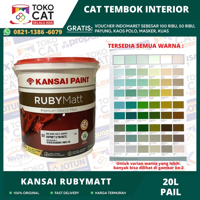 Jual CAT TEMBOK INTERIOR KANSAI RUBY MATT (BISA REQUEST WARNA) 20L PAIL ...