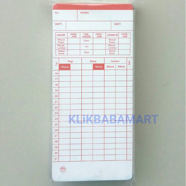 Kartu Absen Absensi Ceklok AMANO isi 100 lembar Full | Shopee Indonesia